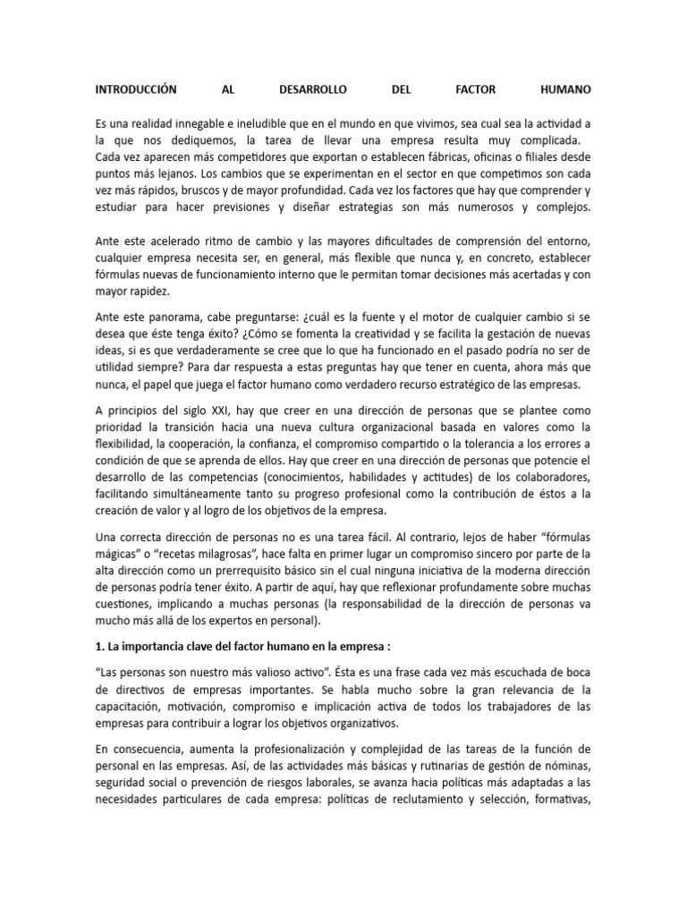 Desarrollo Del Factor Humano | PDF | Business | Ensayos