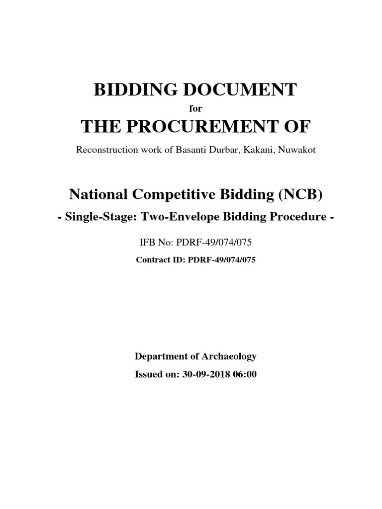 Bidding Document The Procurement Of: National Competitive Bidding (NCB) | PDF