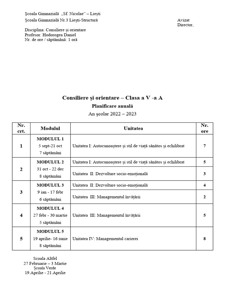 Planificare Dirig 5a | PDF