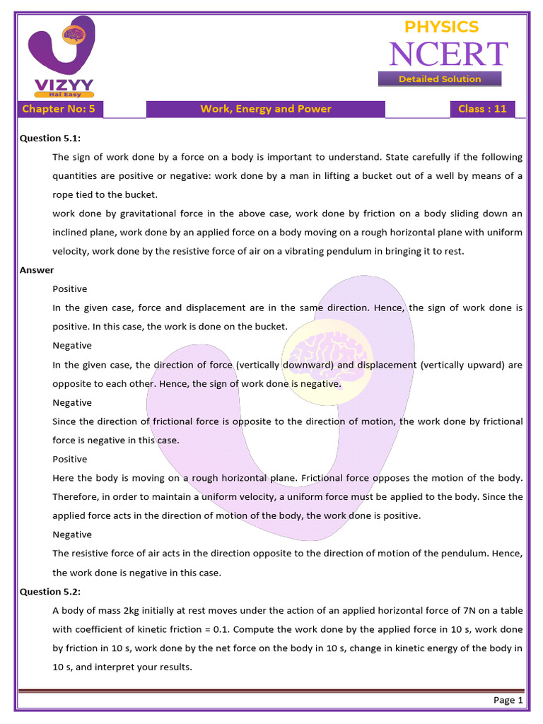 11th CH 5 Work Power Energy | PDF | Force | Friction