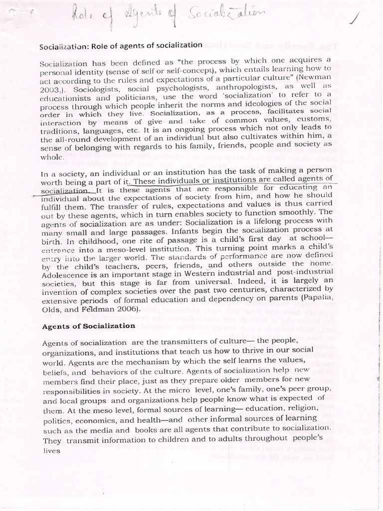 Unit 2 Role of Agents of Socialization | PDF