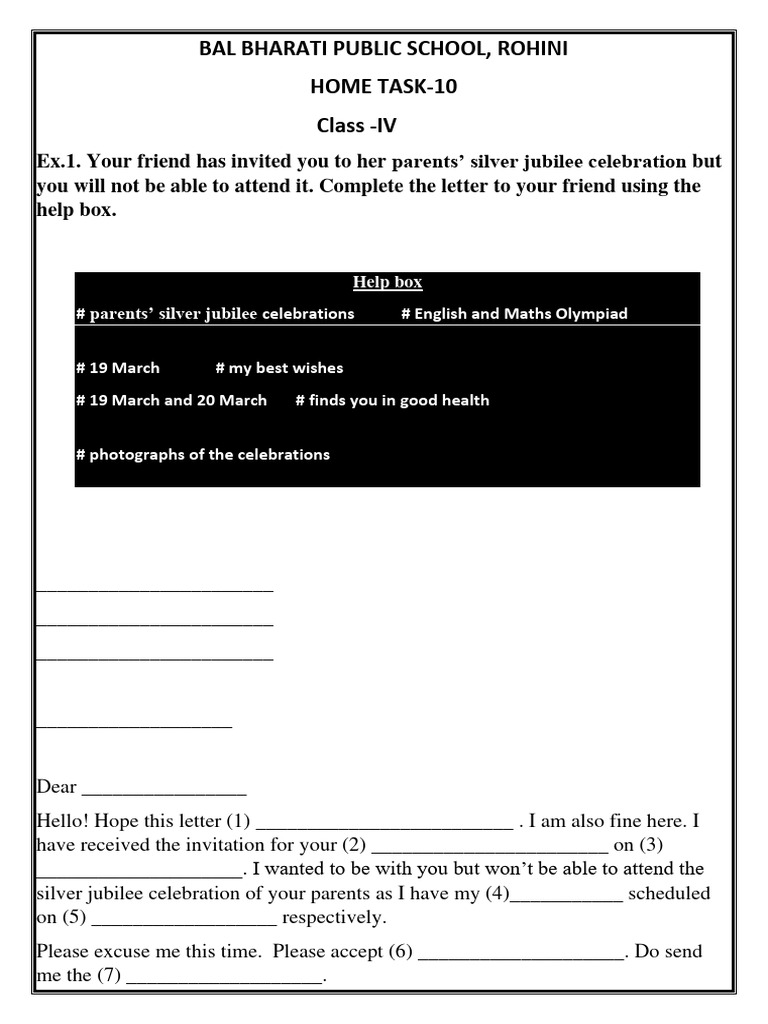 Class IV Letter Writing Exercise | PDF