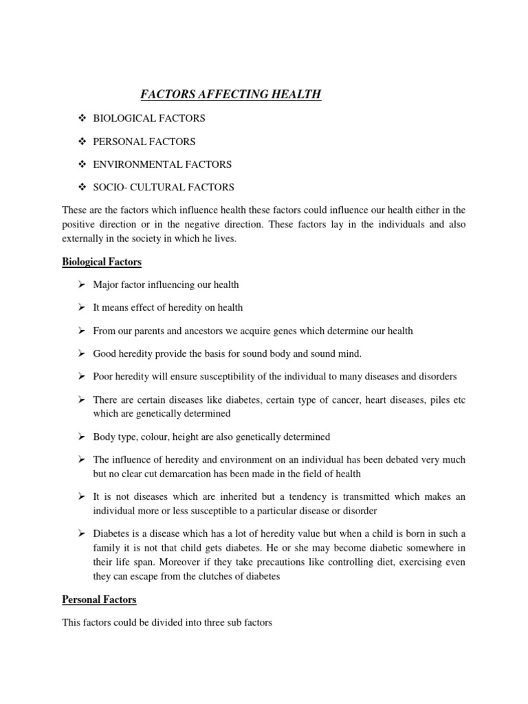 Factors Affecting Health | PDF