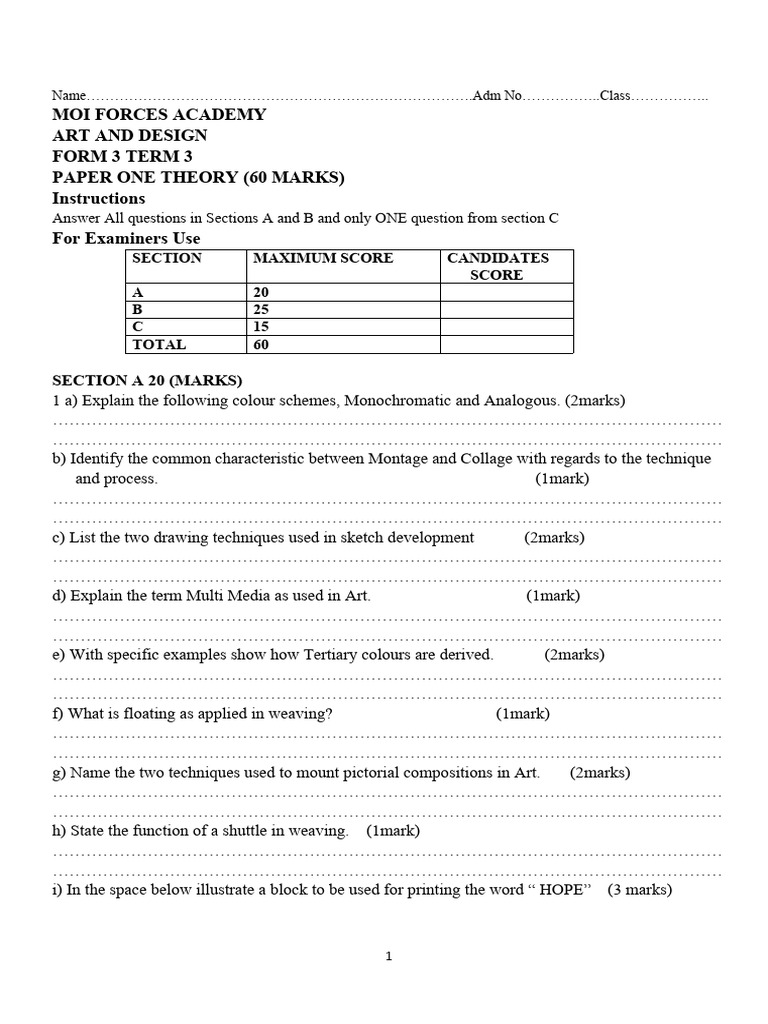 Art and Design Form 3 1223 | PDF