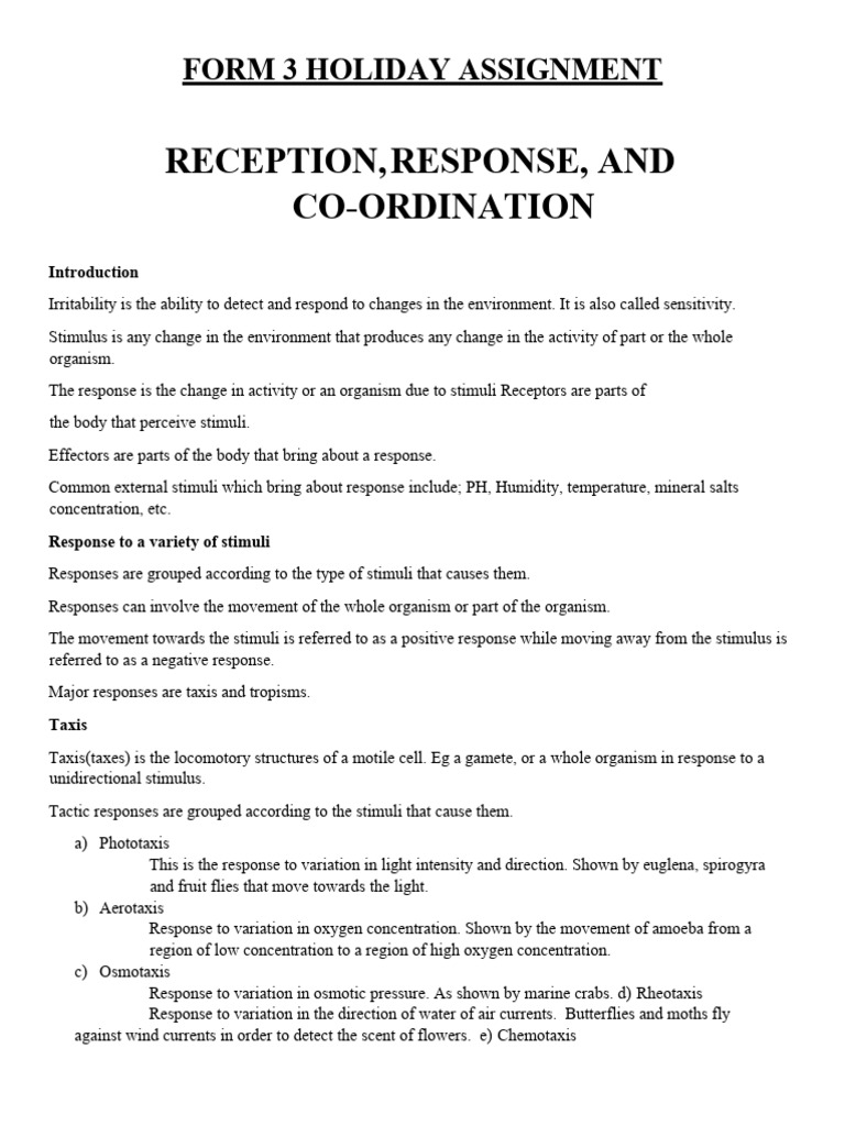 Biology Form 3 December Holiday Assignment | PDF | Central Nervous ...