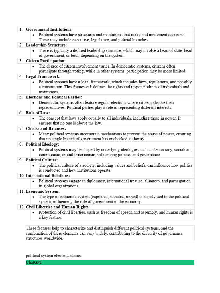 Key Components of Political Systems | PDF | Law