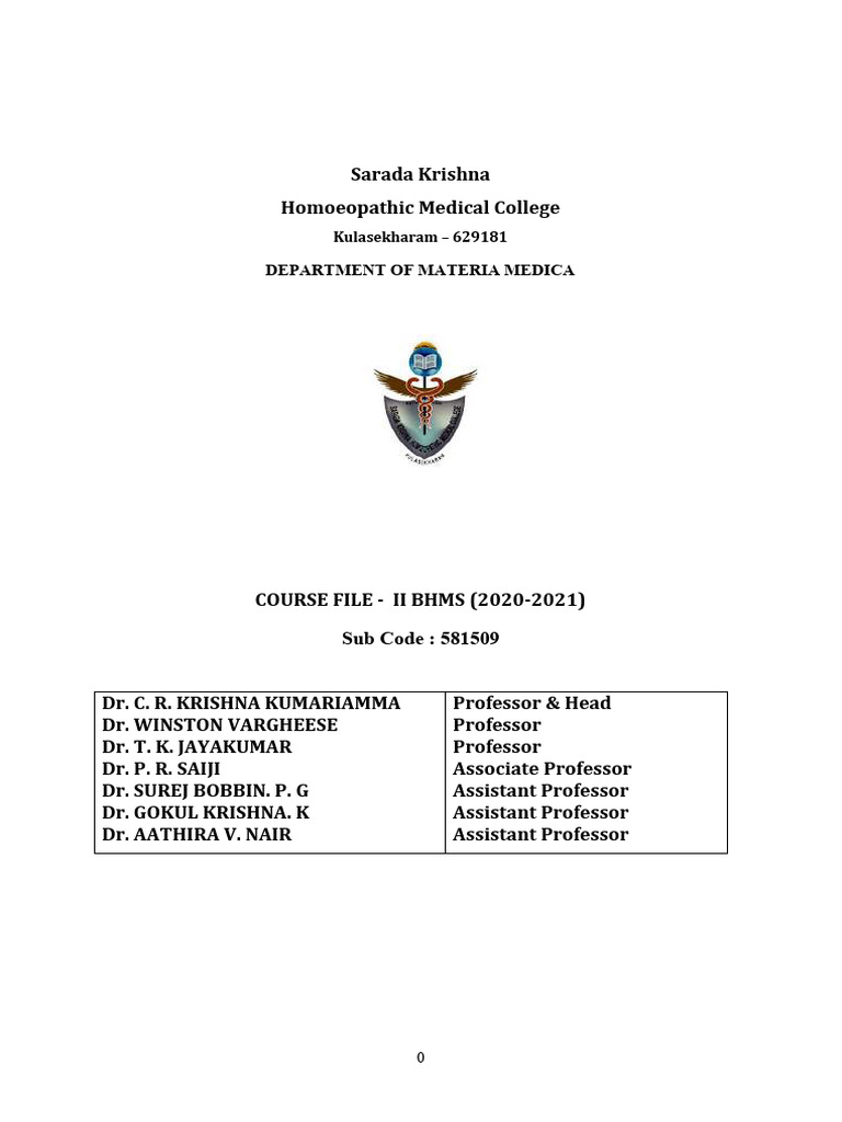 Materia Medica Course File BHMS | PDF