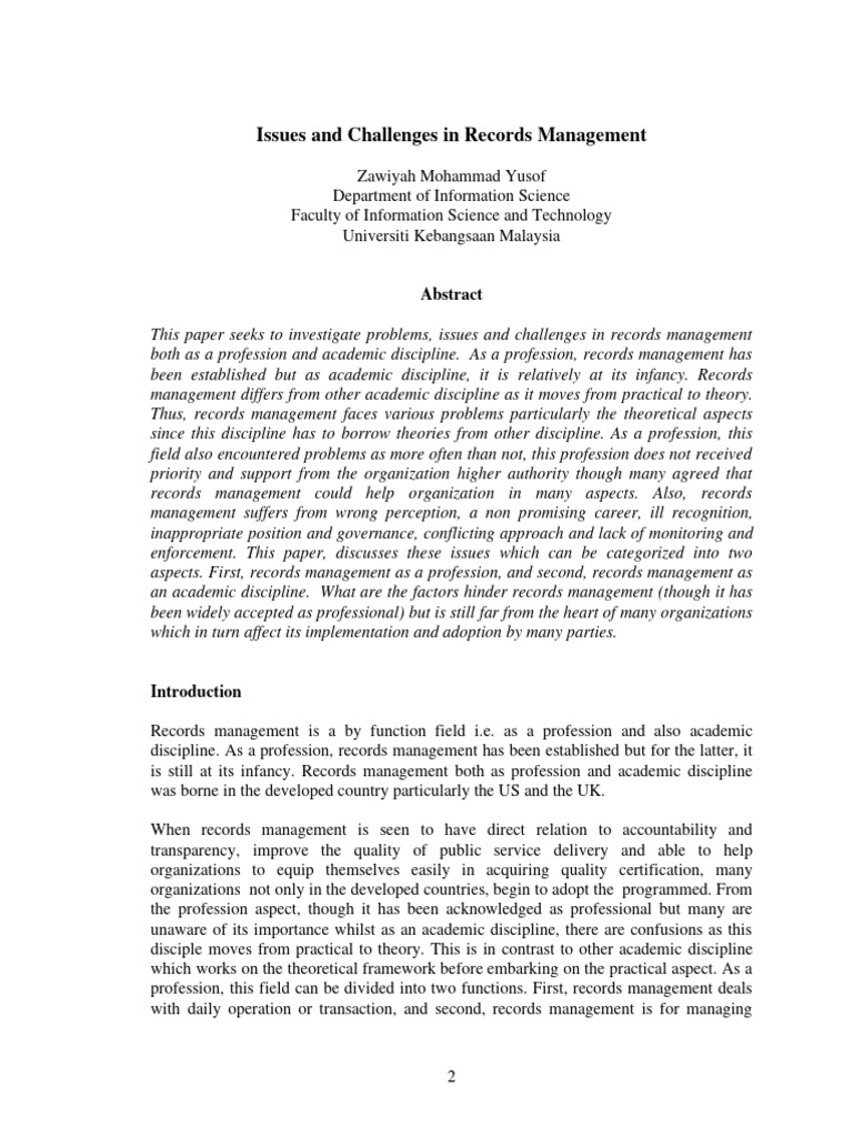 Issues and Challenges in Record Managements | PDF