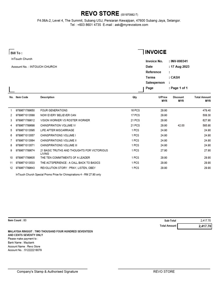 InTouch Church Invoice | PDF