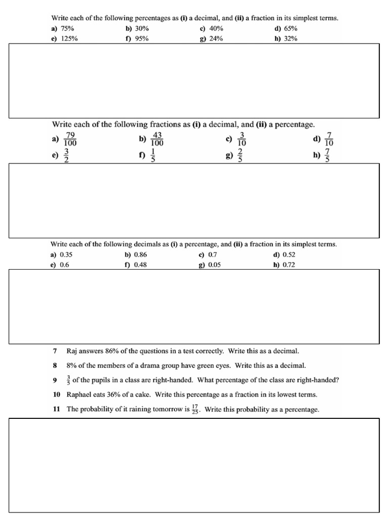 Depth - Student Worksheet and ANSWERS - Converting Fractions Decimals ...