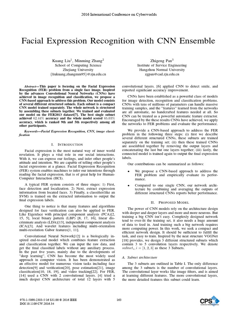 CNN Ensemble for Facial Expression Recognition | PDF