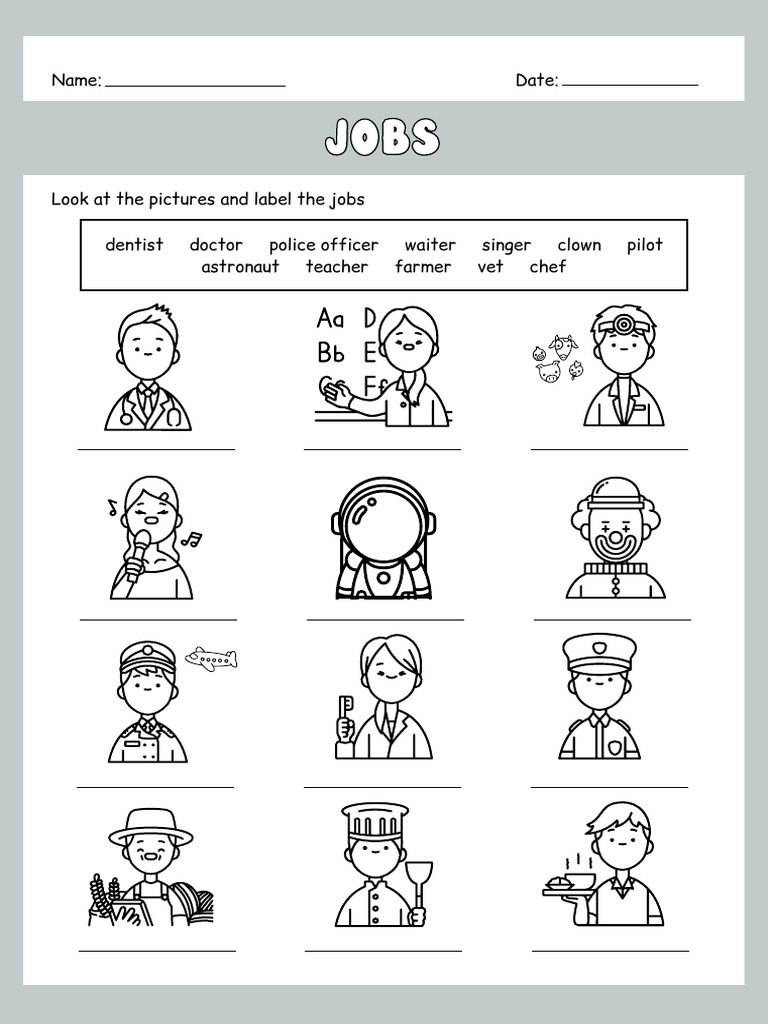 Colourful and Black and White Illustrative Jobs Worksheet EFL | PDF