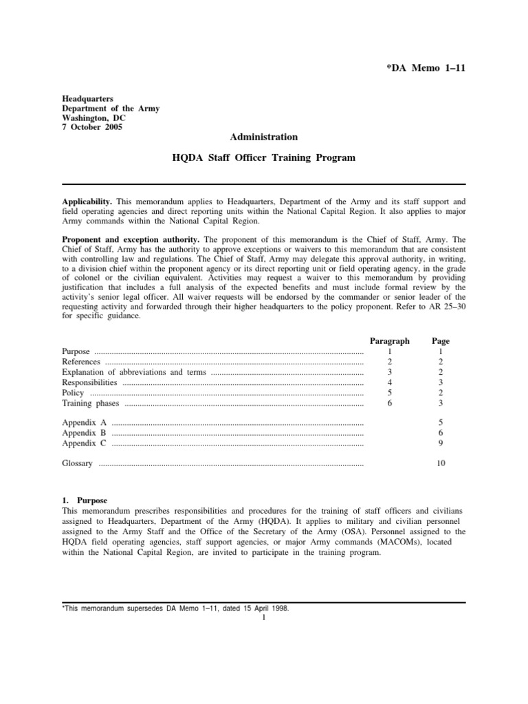 HQDA Staff Officer Training Program1 | Download Free PDF | United ...