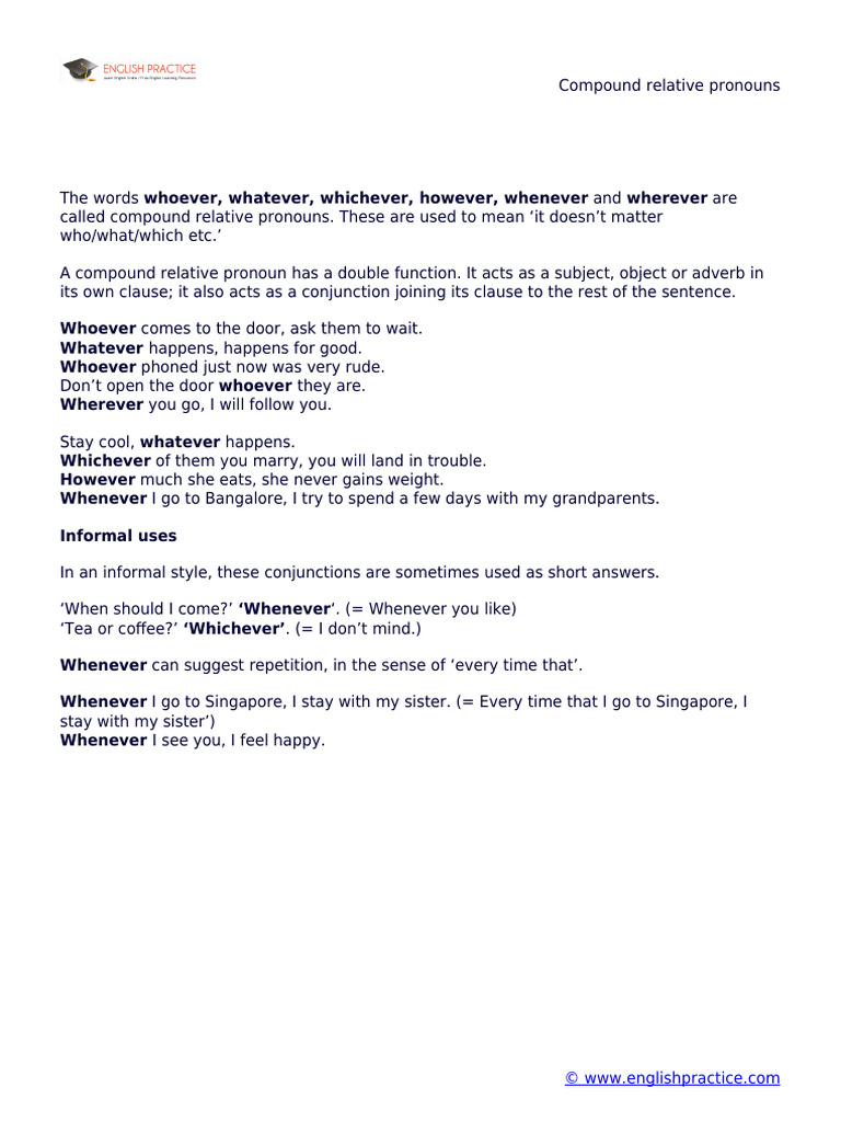 Compound Relative Pronouns | PDF | Poetry