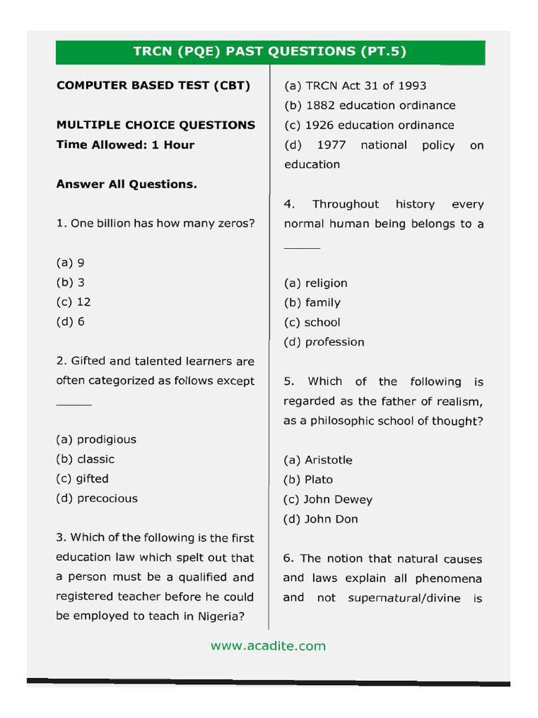 TRCN Past Questions Only | PDF