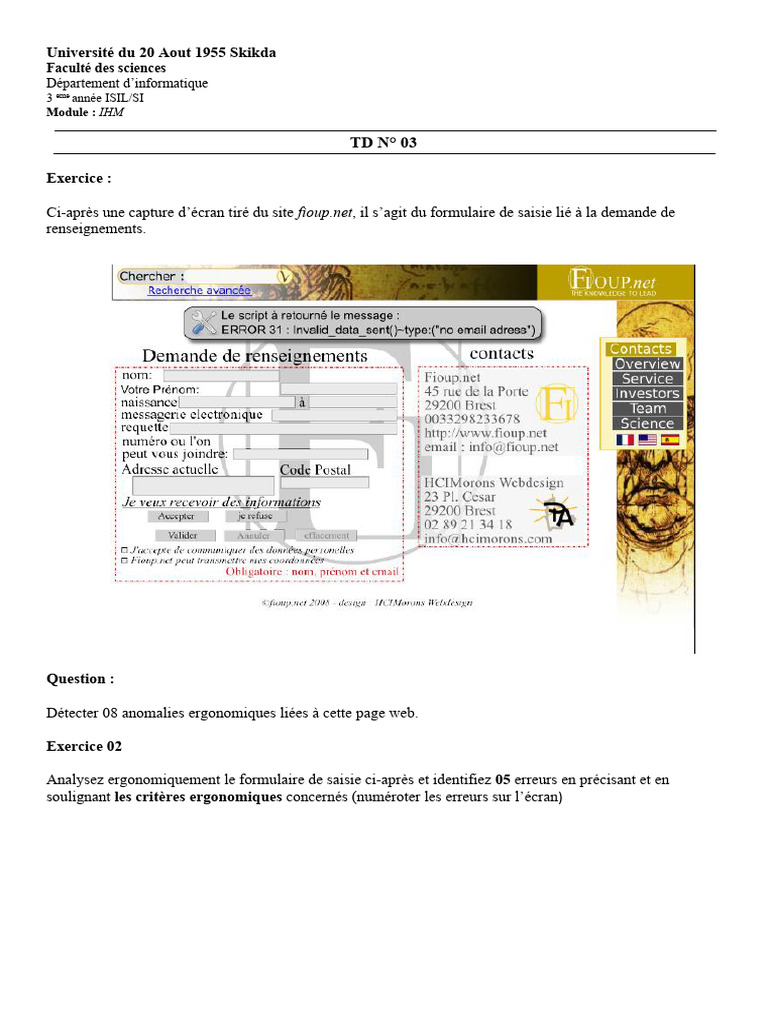 Anomalies ergonomiques d'un formulaire web | PDF