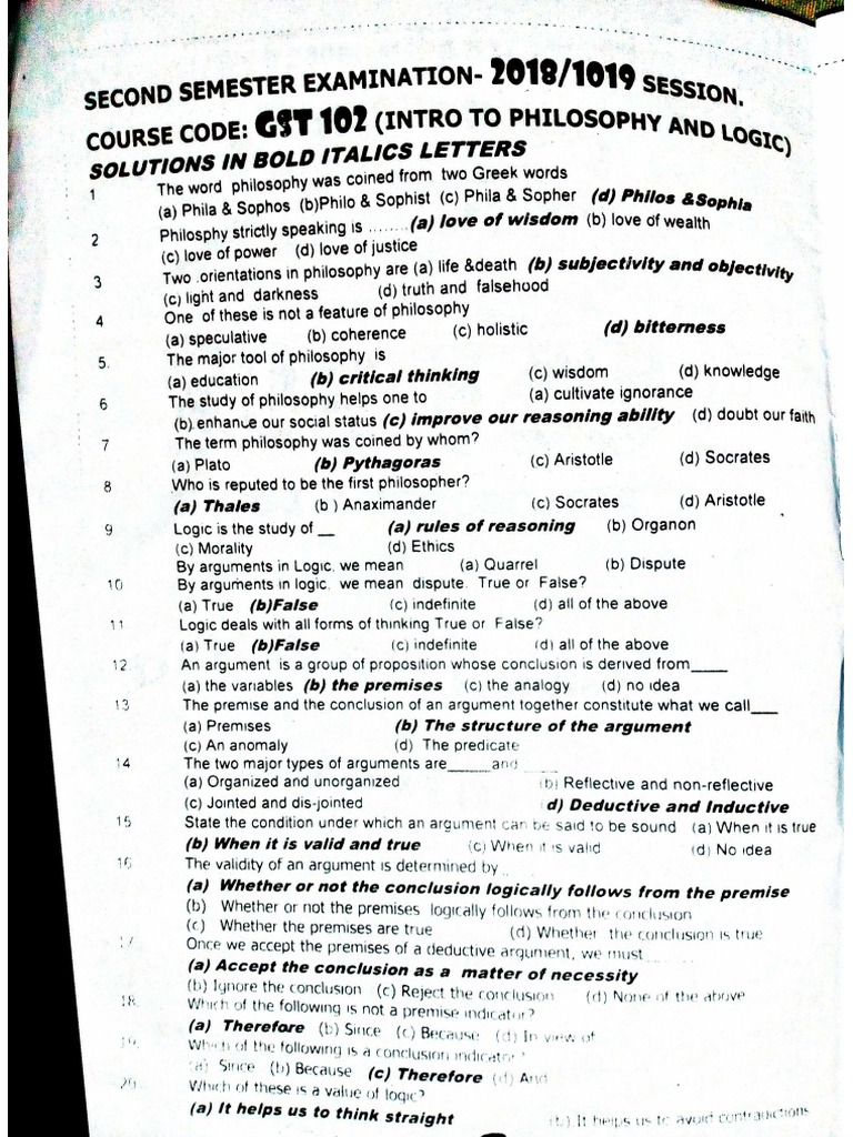GST 102 Philosophy & Logic | PDF