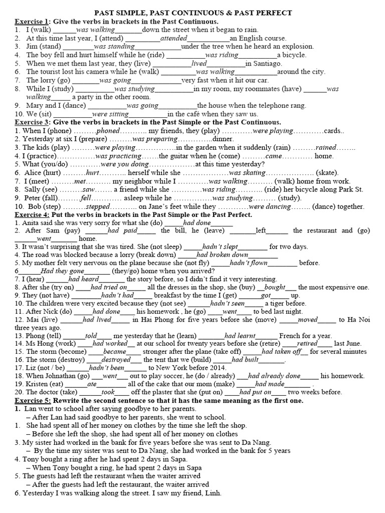 BÀI TẬP QKĐ - QKTD - QKHT | PDF