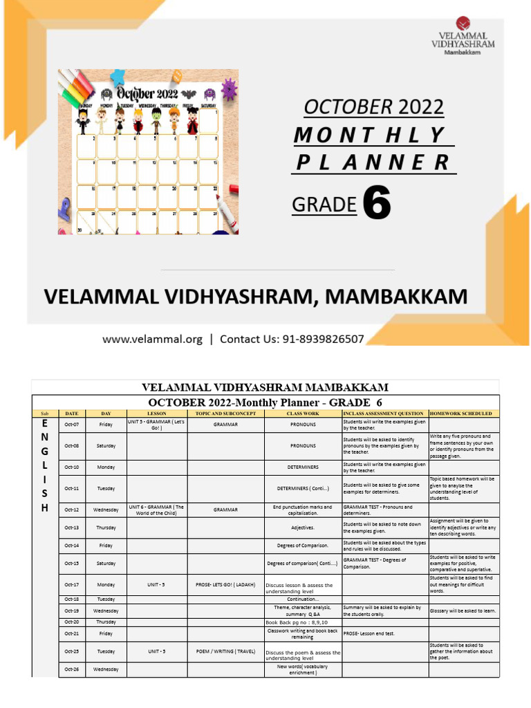 GRADE 6 OCTOBER PLANNER | PDF | Biodegradation | Waste