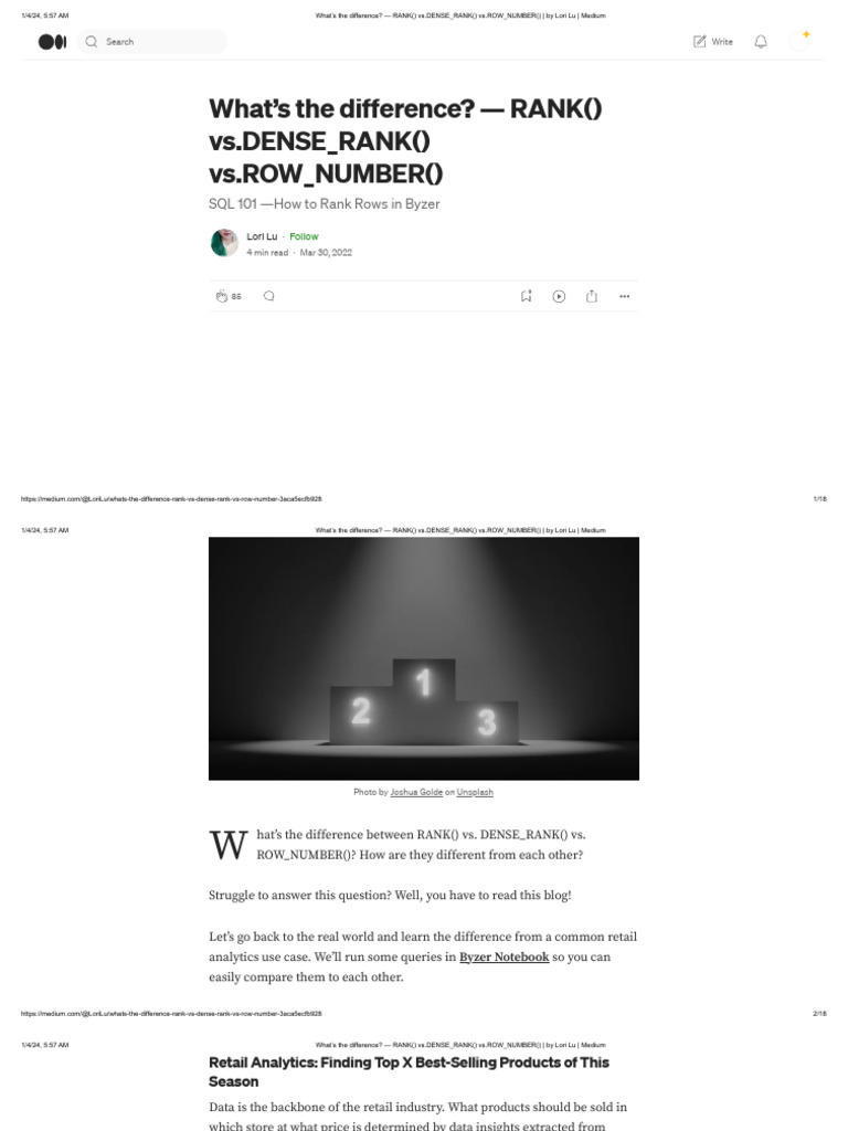 What's The Difference - RANK Vs - DENSE - RANK Vs - ROW - NUMBER - by ...