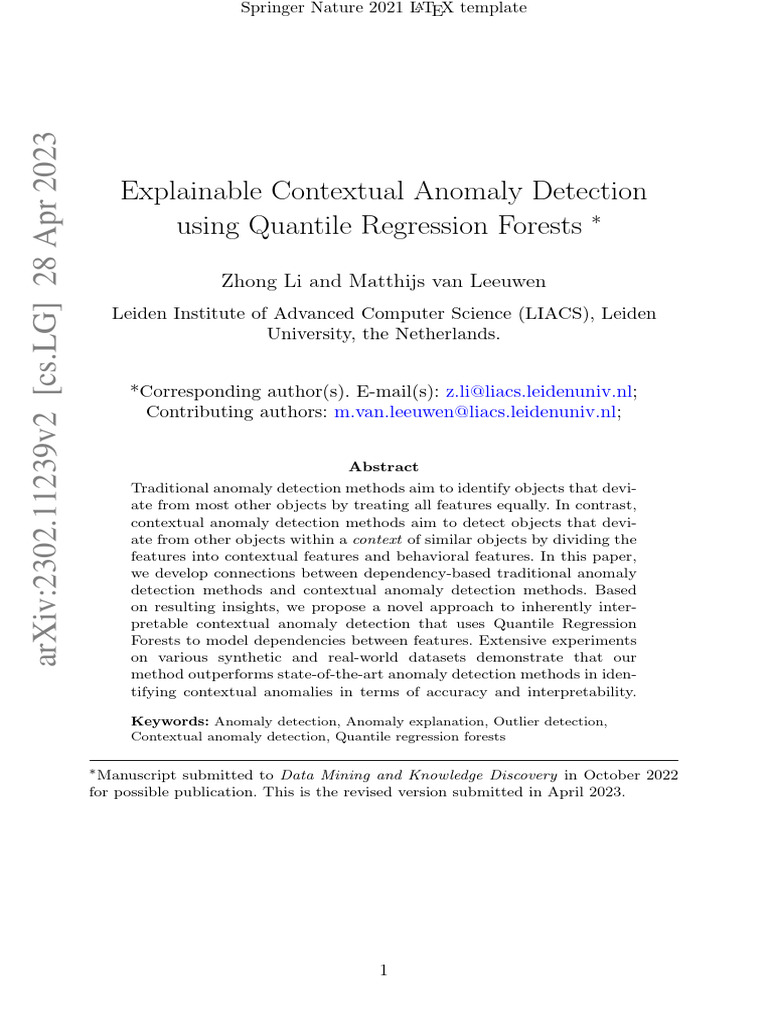 Explainable Contextual Anomaly Detection Pdf Regression Analysis Quantile