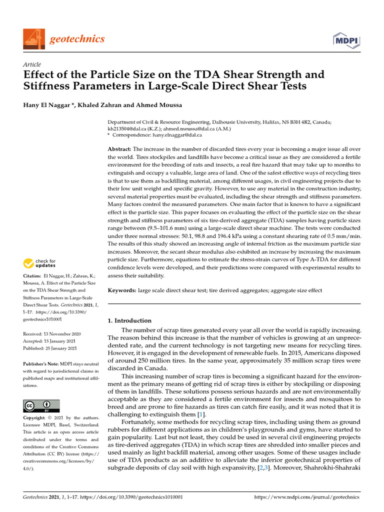 El Naggar Et Al. 2021 - Effect of The Particle Size On The TDA Shear Strength | PDF