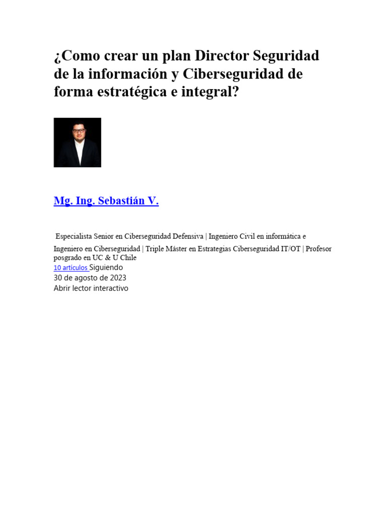Como Crear Un Plan Director Seguridad de La Información y ...