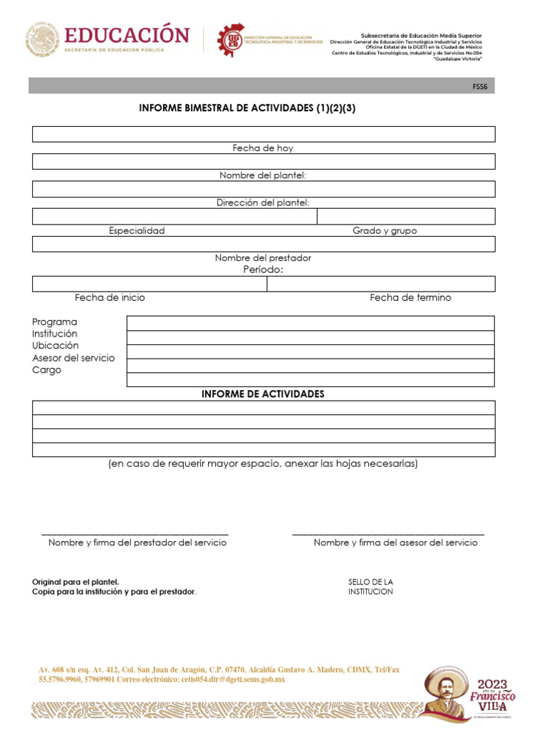 Informes Bimestrales e Informe Final de SS 2023 | PDF