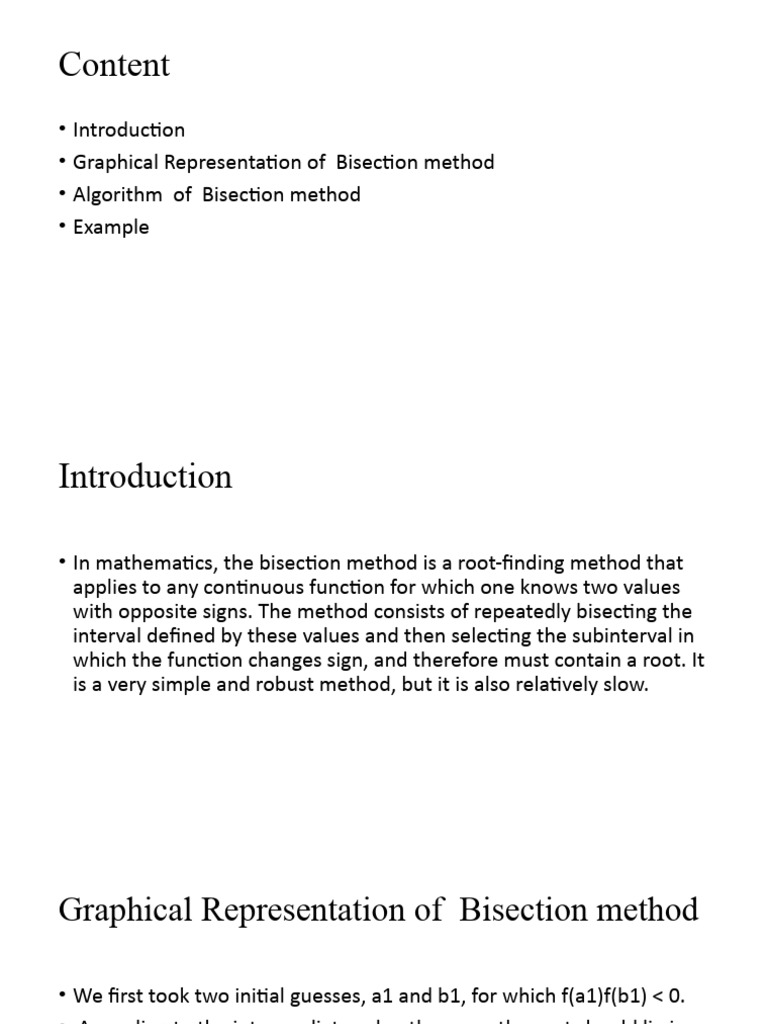Content: - Graphical Representation of Bisection Method - Algorithm of Bisection Method ...