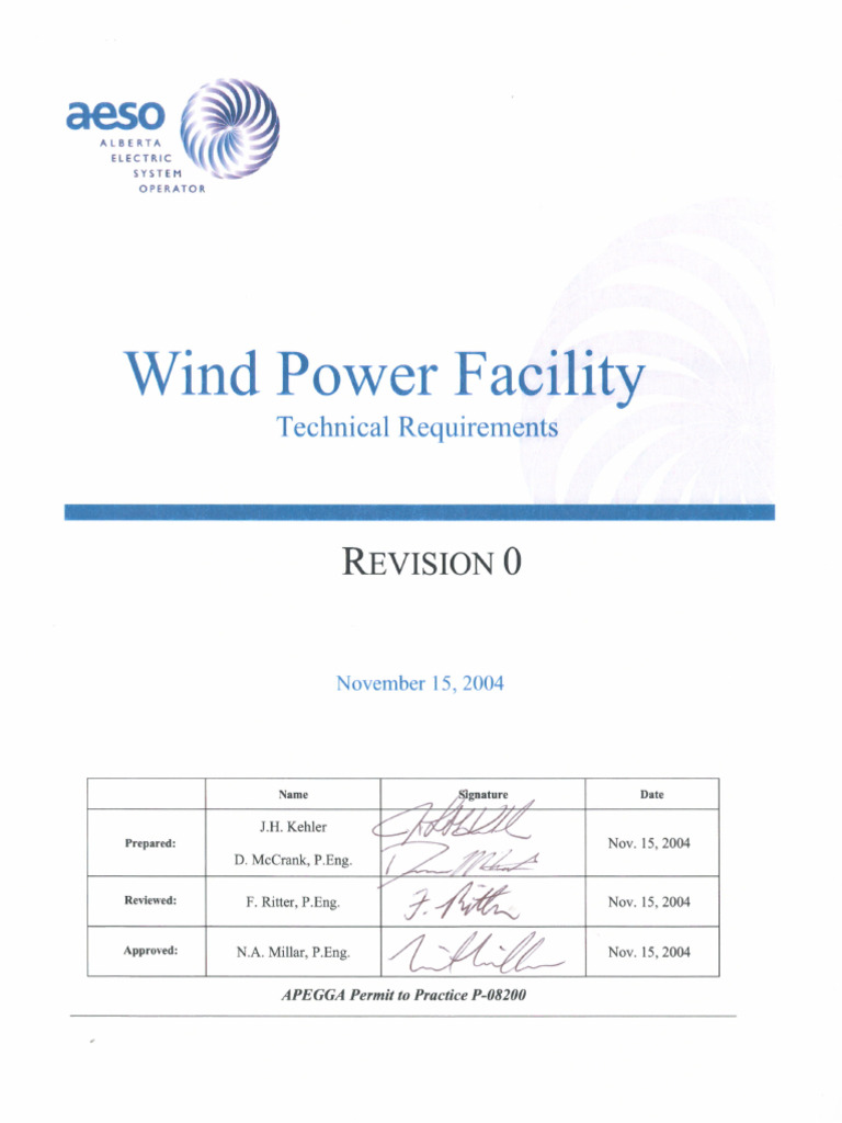 Wind Power Facility Technical Requirements Revision0 Signatures JRF | PDF