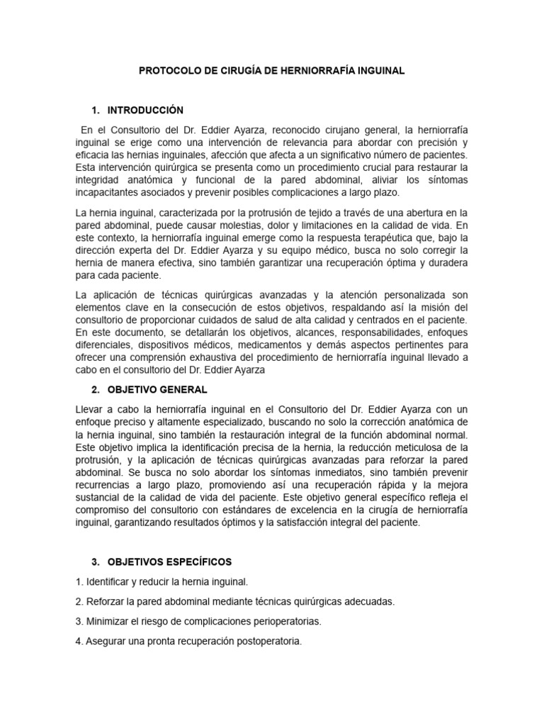Protocolo de Cirugía de Herniorrafía Inguinal | PDF | Ciencia y matemáticas
