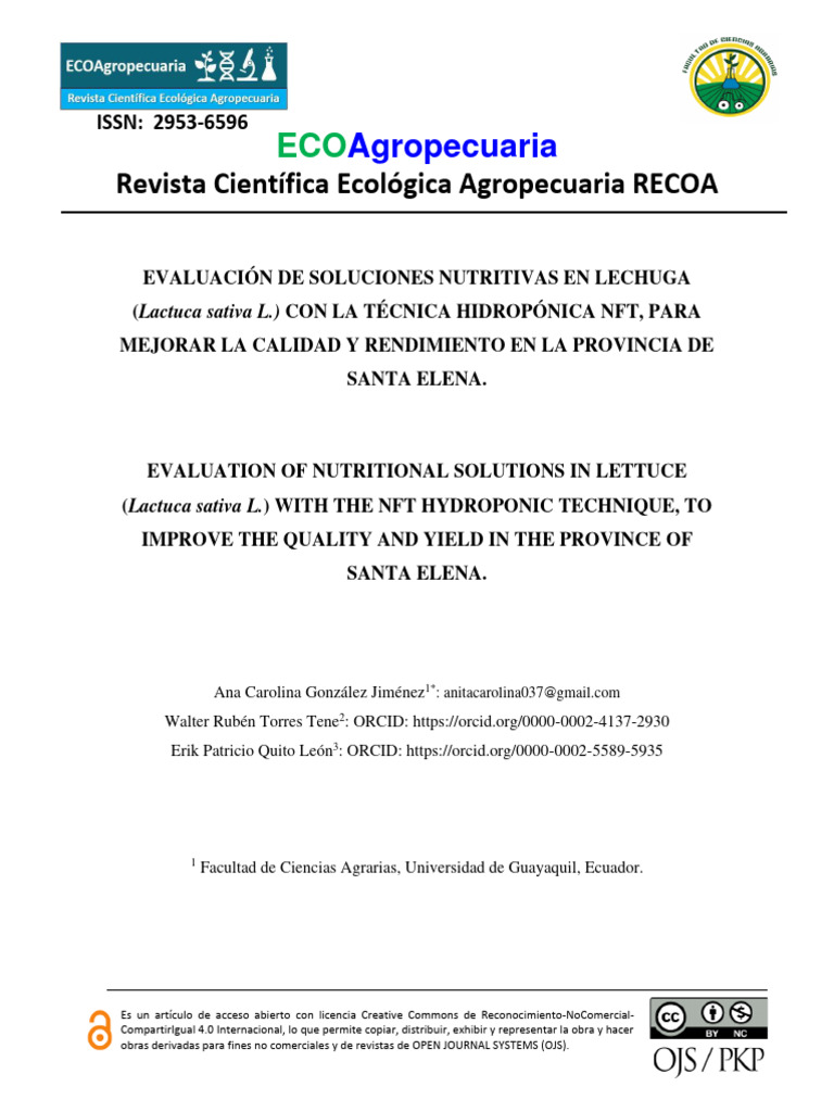 ECOAgropecuaria - Articulo Lechuga - Gonzalez, Torres, Quito | PDF