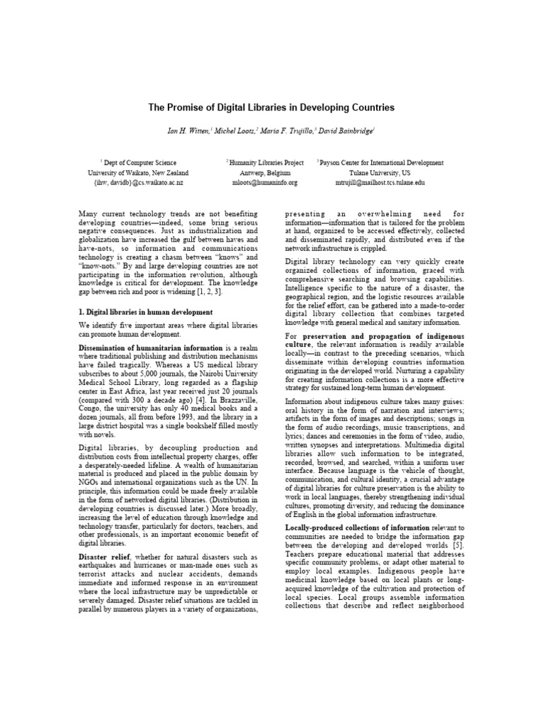 The Promise Digital Libraries in Developing Countries | PDF