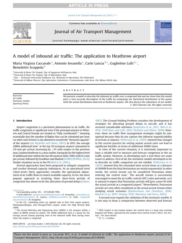 Inbound Air Traffic Model for Heathrow | PDF