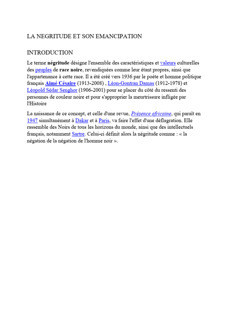 La Négritude : Évolution et Impact | PDF
