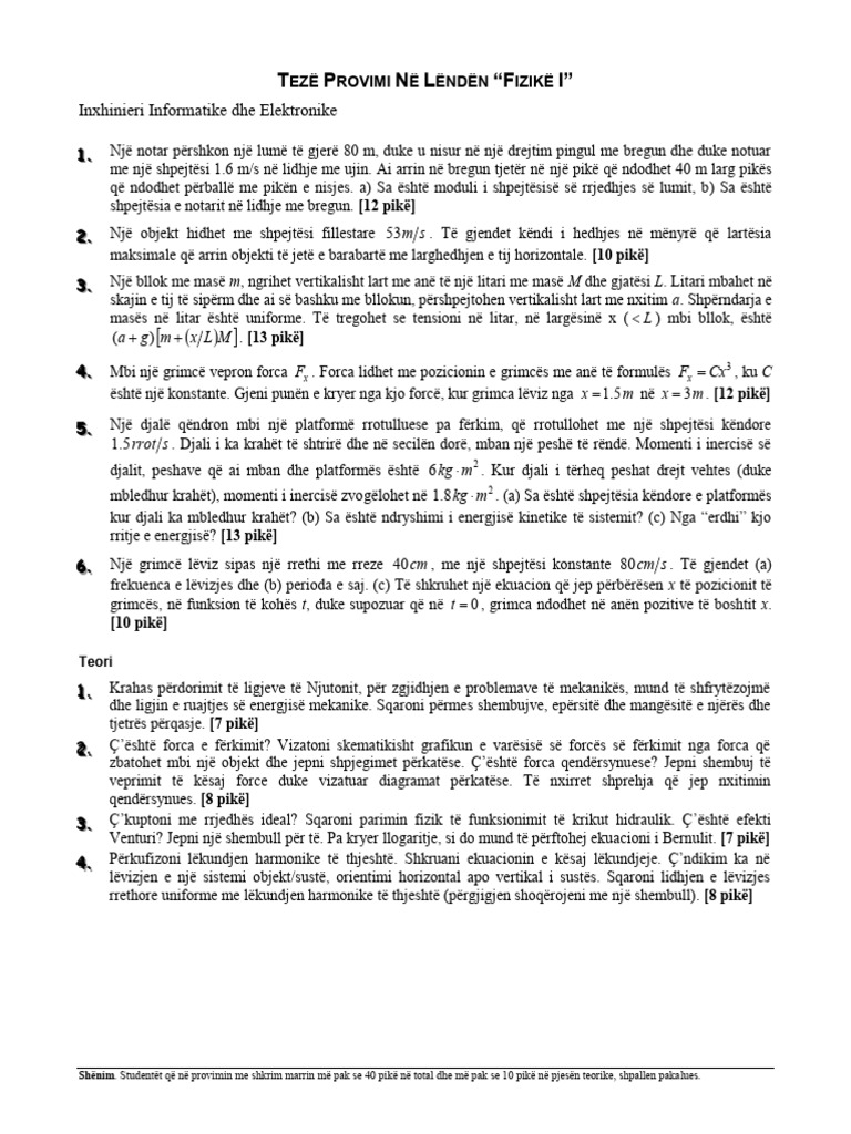 Teza Provimi (Fizika I) | PDF