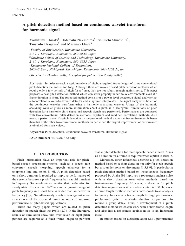 A Pitch Detection Method Based On Continuous Wavelet Transform For Harmonic Signal | PDF