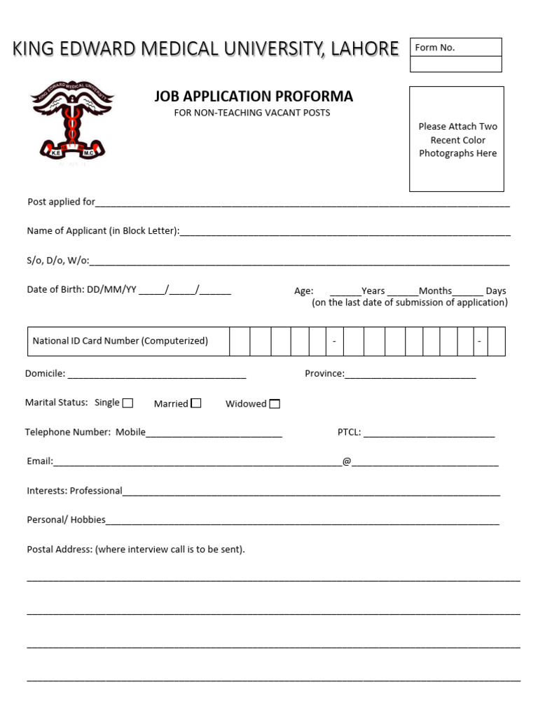 Job Application Proforma For Non Teaching Vacant Posts | PDF | Career ...