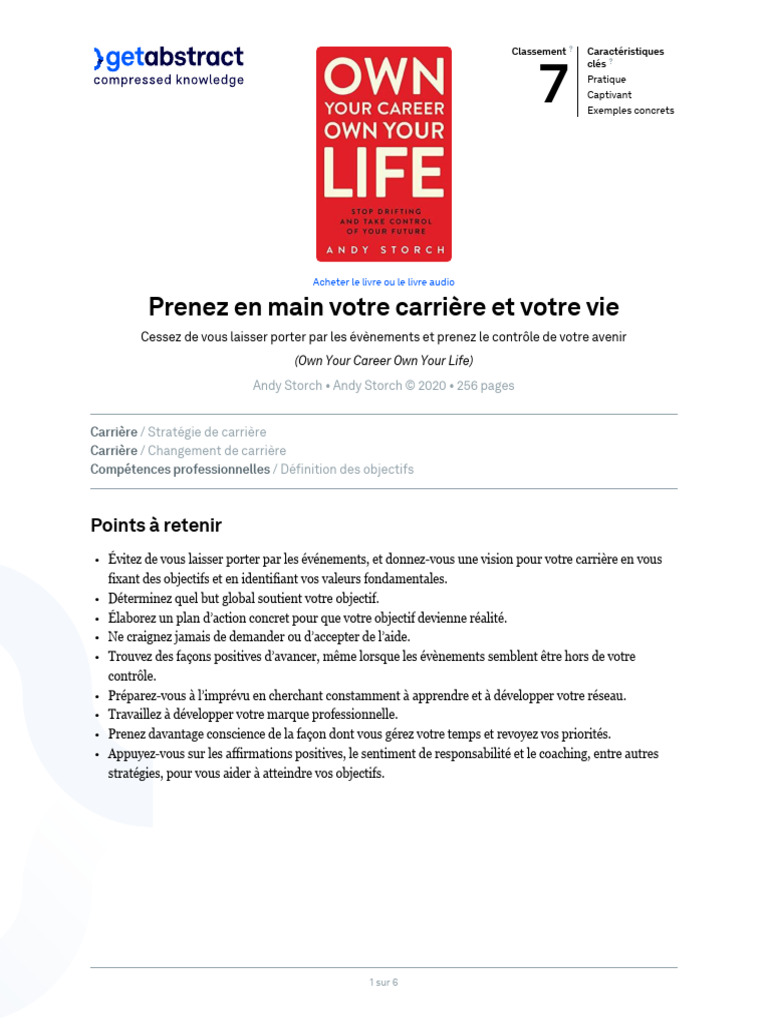 Prenez en Main Votre Carriere Et Votre Vie Storch FR 41603 | PDF