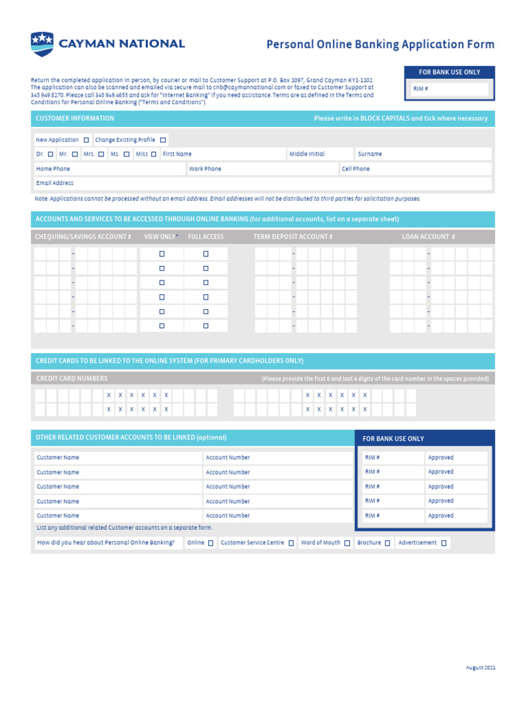 Personal Online Banking Form Aug 2021 1 | PDF