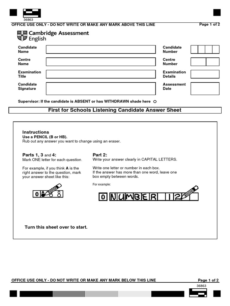 B2 First For Schools Listening Answer Sheet | PDF