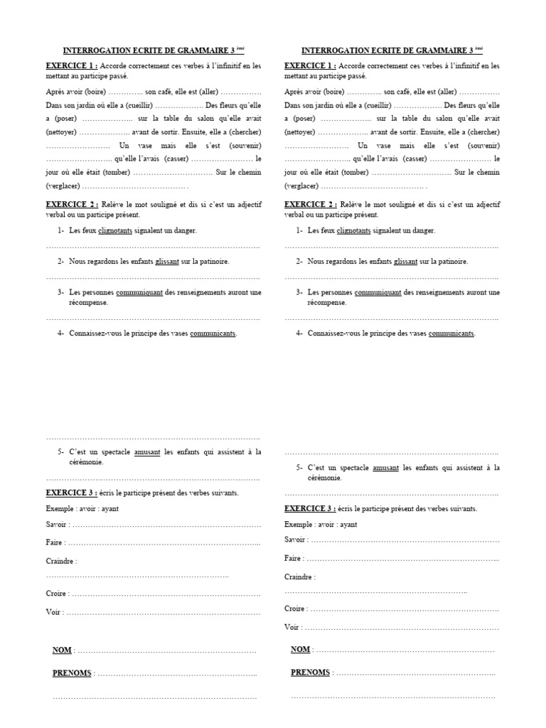 INTERROGATION ECRITE DE GRAMMAIRE 3 Èmé | PDF