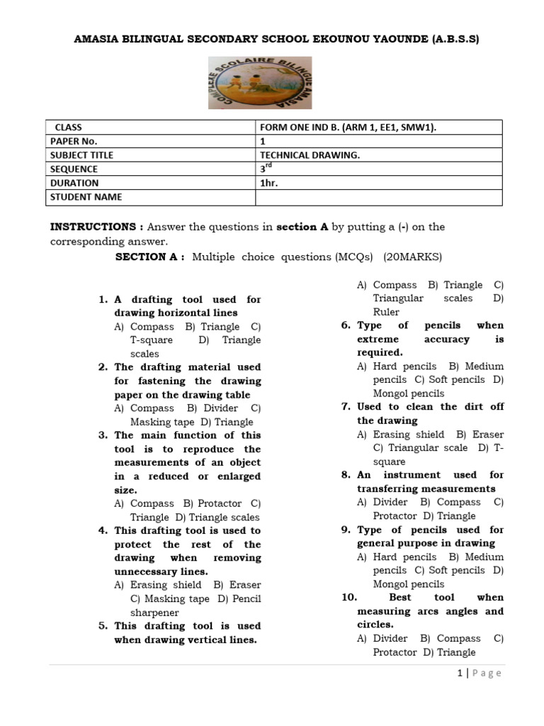 Form 1 Industrial B 3rd Sequence Evalution | PDF | Drawing | Pencil