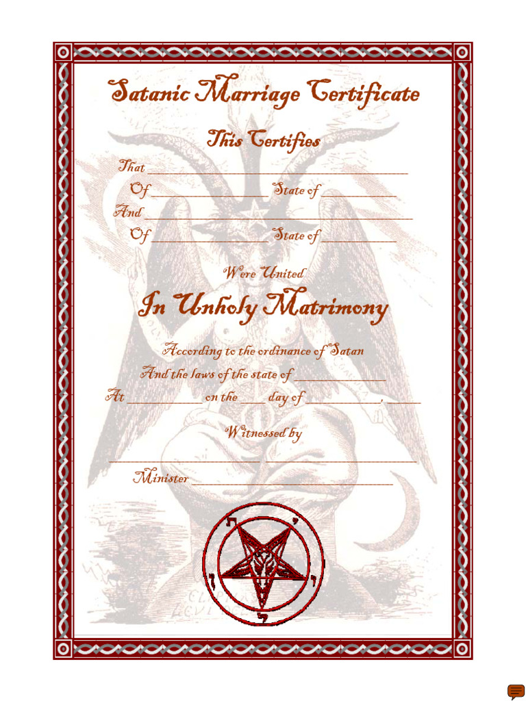 Satanic Marriage Certificate Template | PDF | Social Science