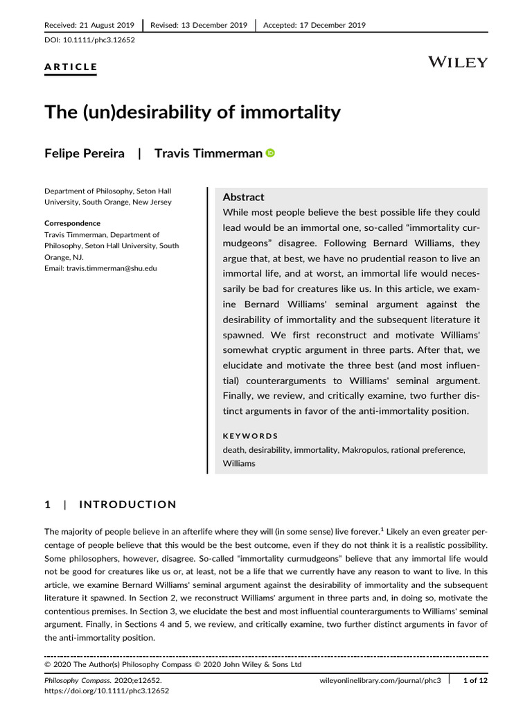 The (Un) Desirability of Immortality | PDF