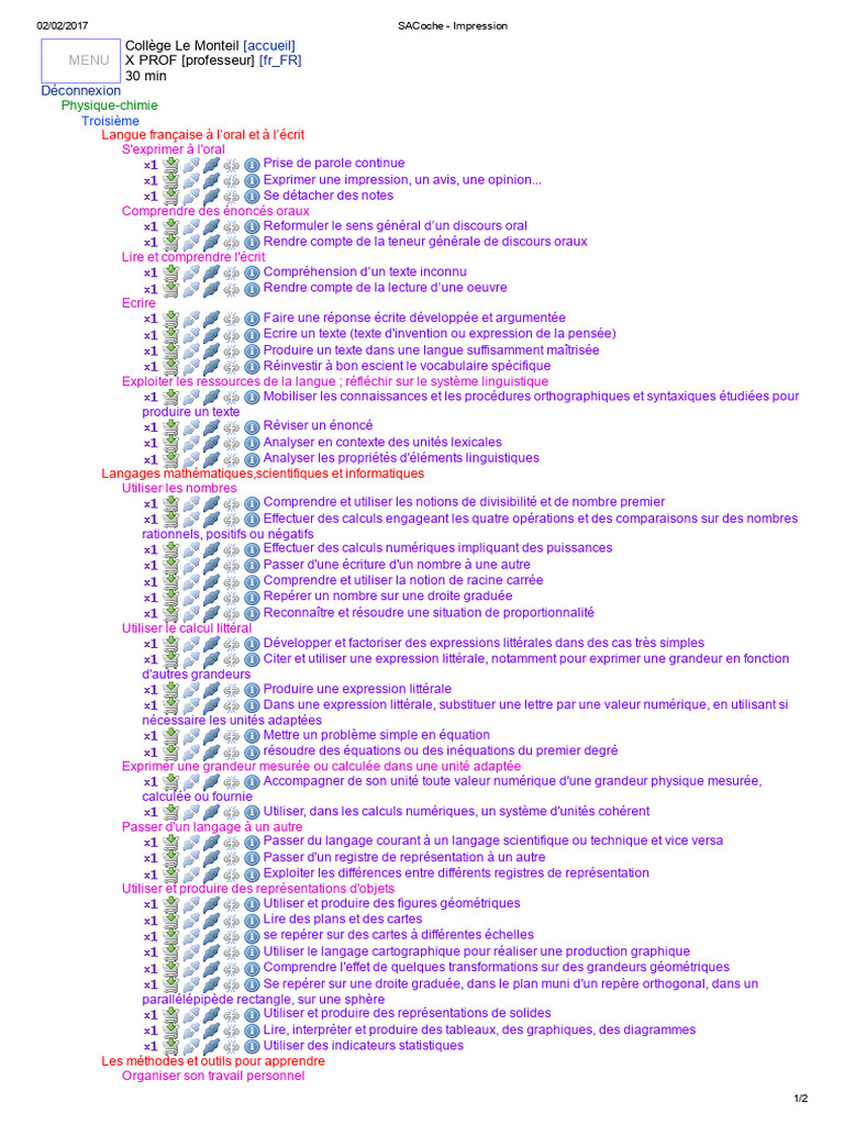 Physique Chimie-Cycle 4-SACoche - Compétences | PDF
