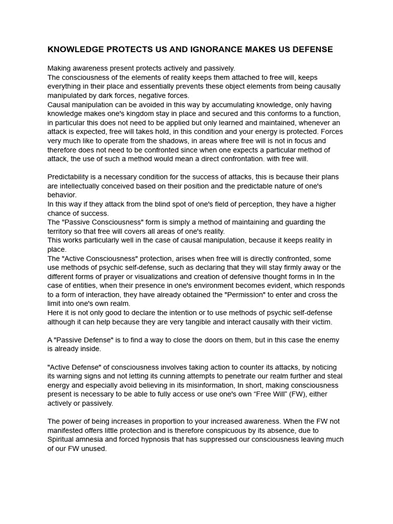 Knowledge Protects Us | PDF | Free Will | Consciousness