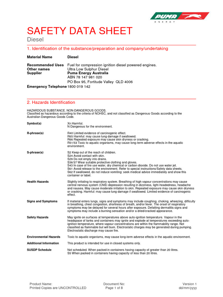 Safety Data Sheet: Diesel | PDF | Dangerous Goods | Waste Management