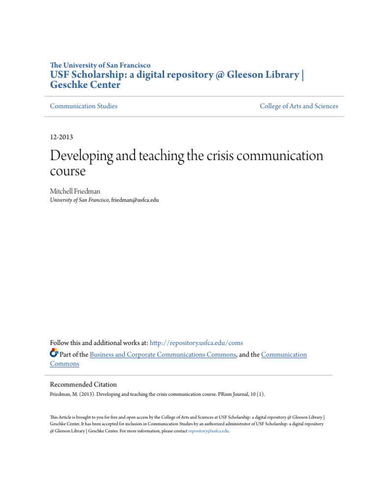 Developing and Teaching The Crisis Communication Course | PDF | Crisis ...