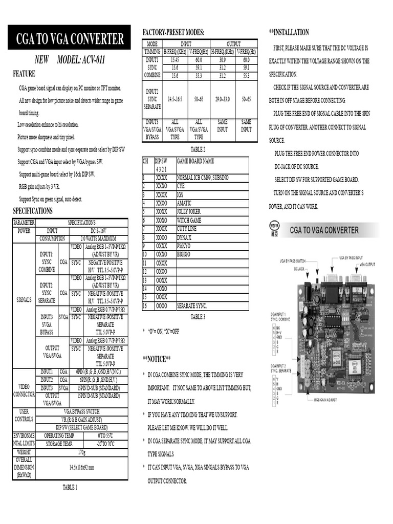 CGA to VGA Converter Manual | PDF | Video | Electronic Engineering